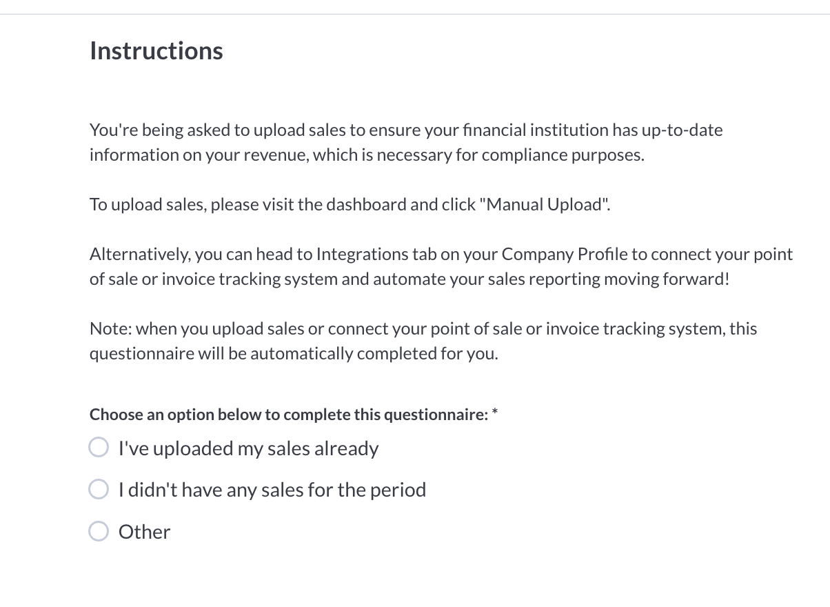 Manual sales upload reminders