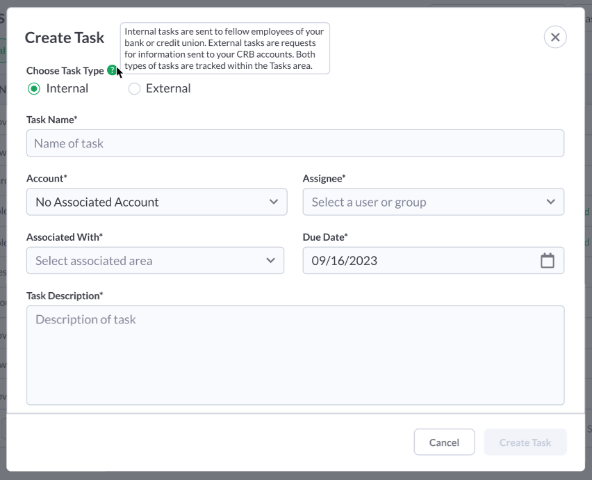 Tracking internal and external tasks in Green Check